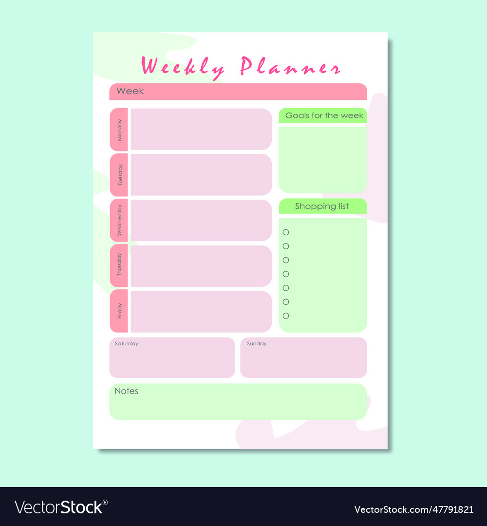 Weekly planner Royalty Free Vector Image - VectorStock