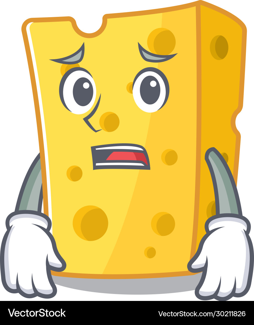 A picture emmental cheese showing afraid look Vector Image
