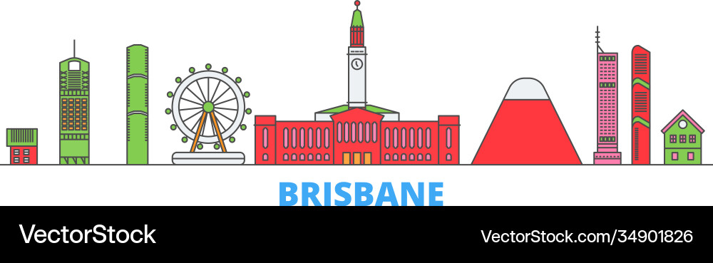 Australia brisbane line cityscape flat Royalty Free Vector