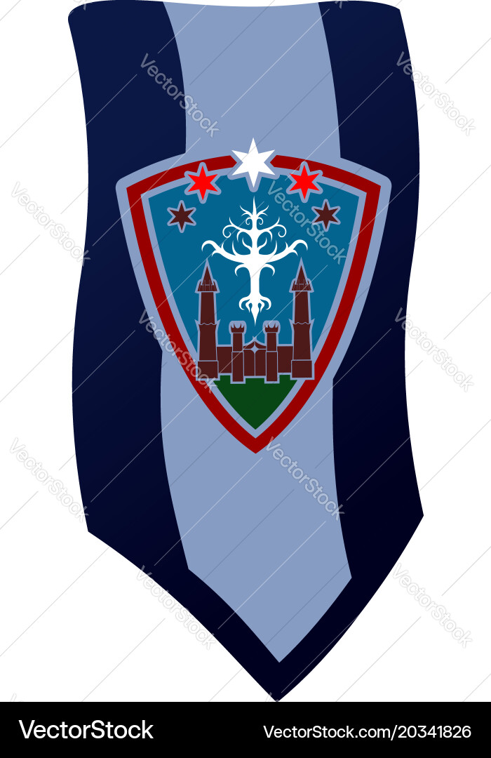 Banner with castle white tree and stars above it Vector Image