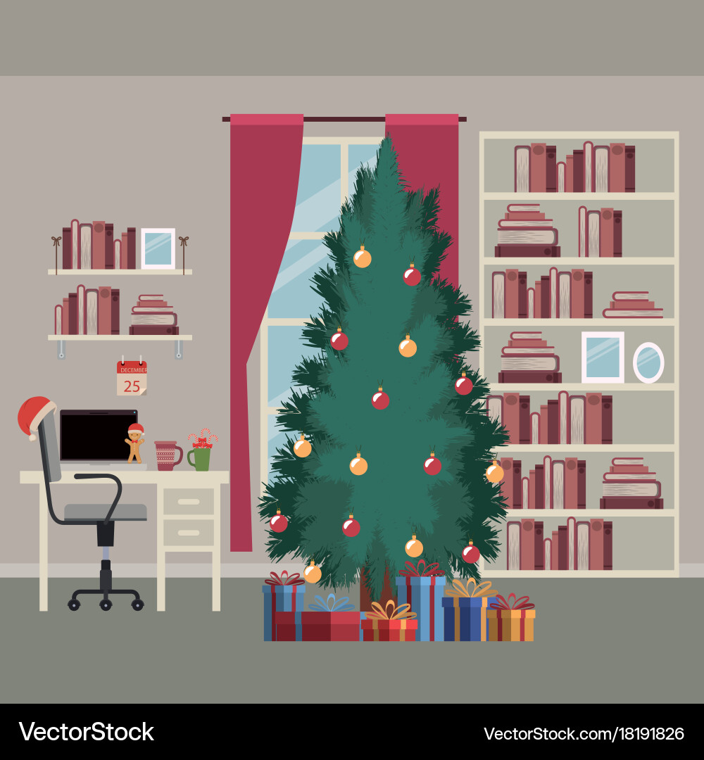 Christmas home scene with window background Vector Image