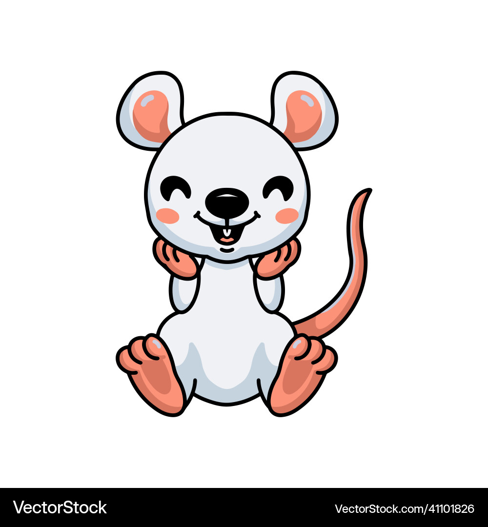 Cute little white mouse cartoon sitting Royalty Free Vector