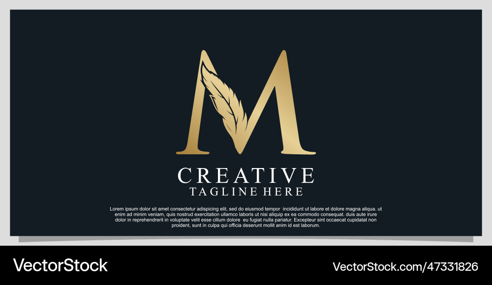 Golden letter m with unique feather combination Vector Image