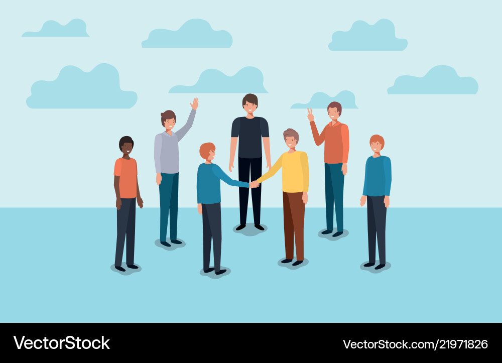 Group of men friends characters Royalty Free Vector Image