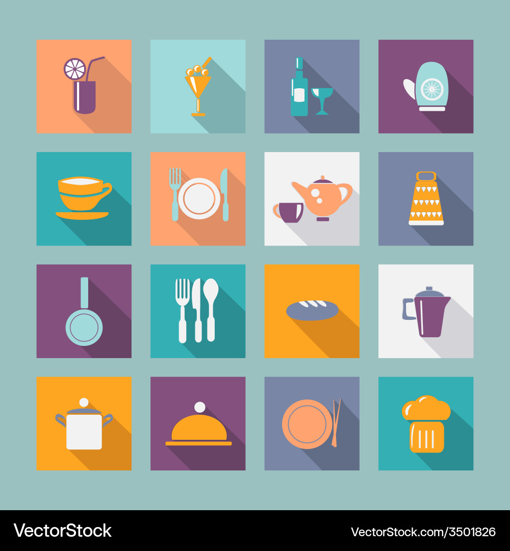 Kitchen ware Flat icons Food icons Royalty Free Vector Image