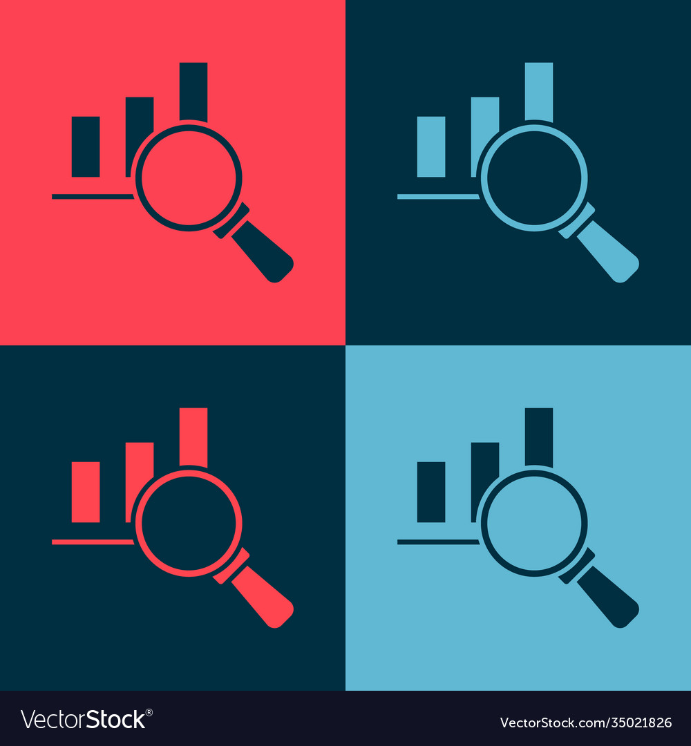 Pop art magnifying glass and data analysis icon Vector Image