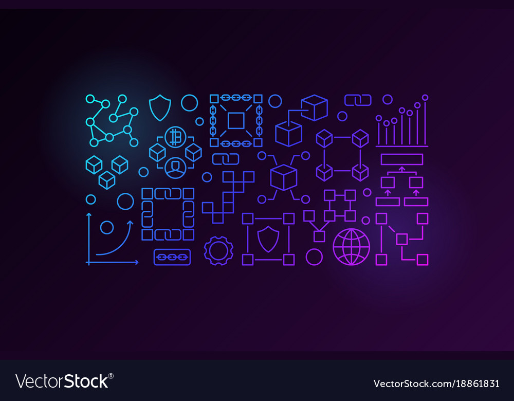 Blockchain horizontal colorful outline banner Vector Image Blockchain horizontal colorful outline banner Vector Image