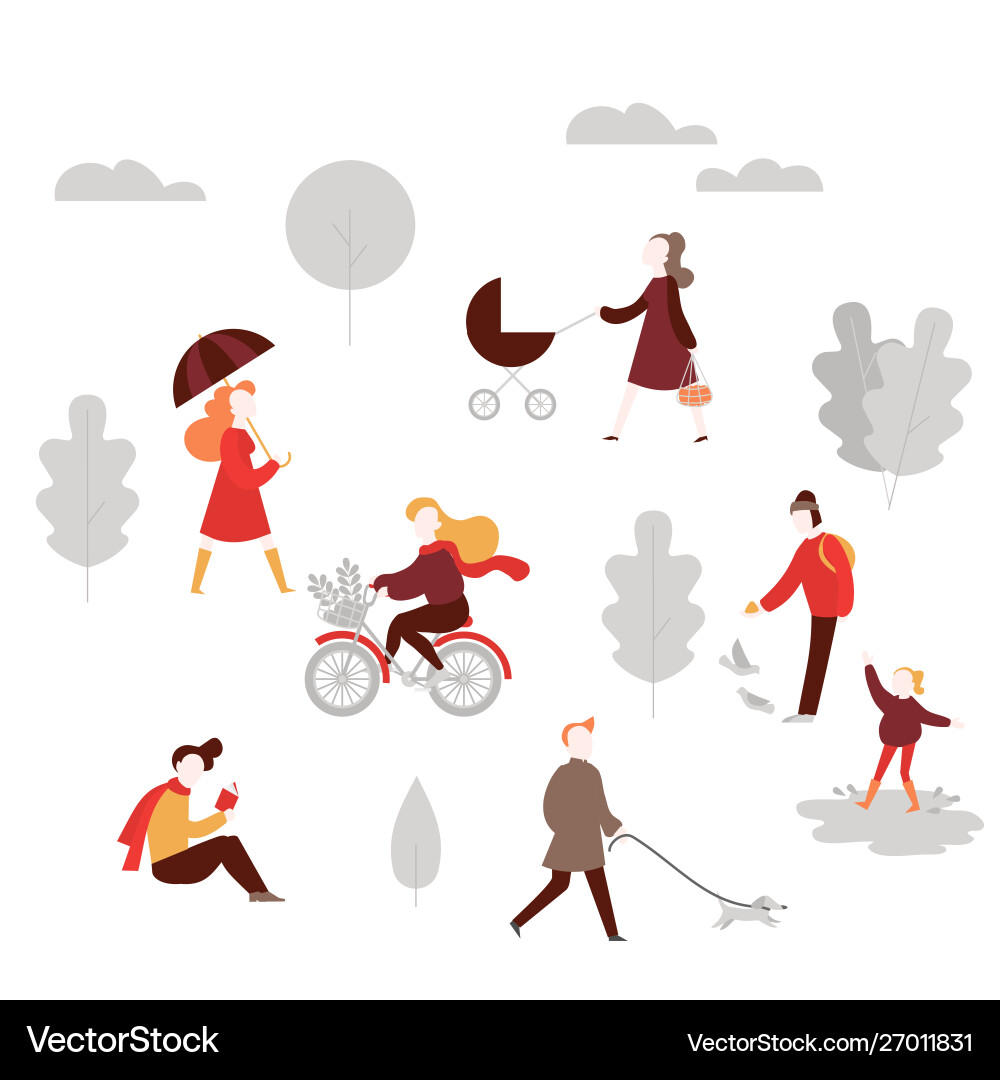 Fall activity cartoon people in autumn park Vector Image