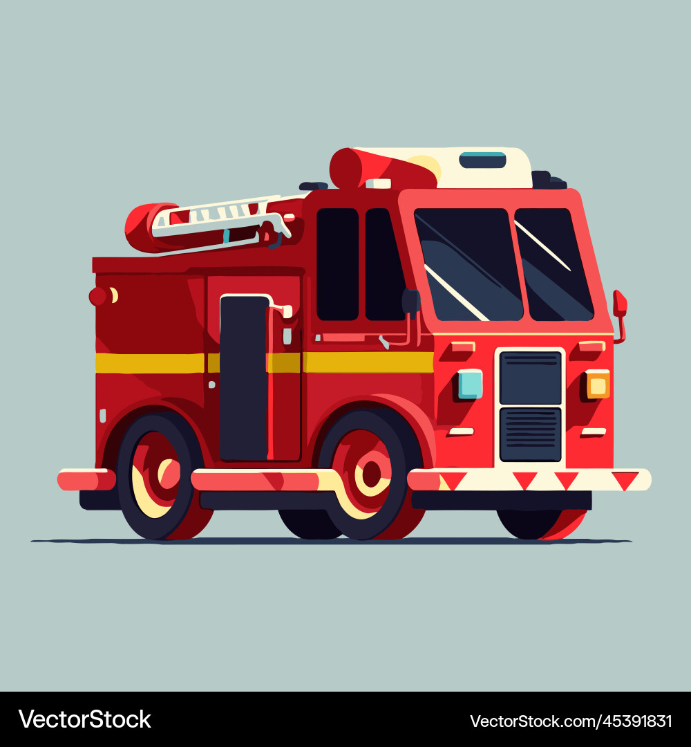 Fire engine or truck flat color cartoon Royalty Free Vector