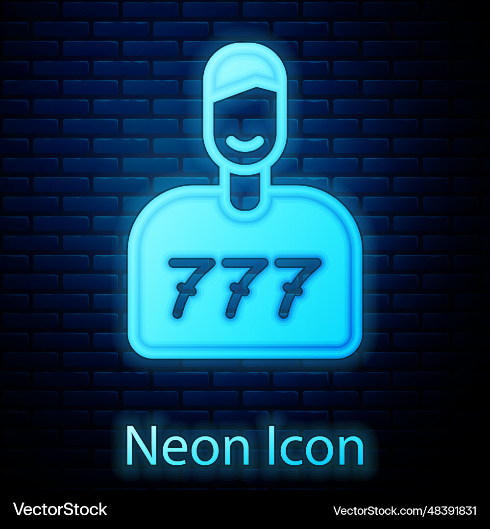 Glowing neon lucky player icon isolated on brick Vector Image