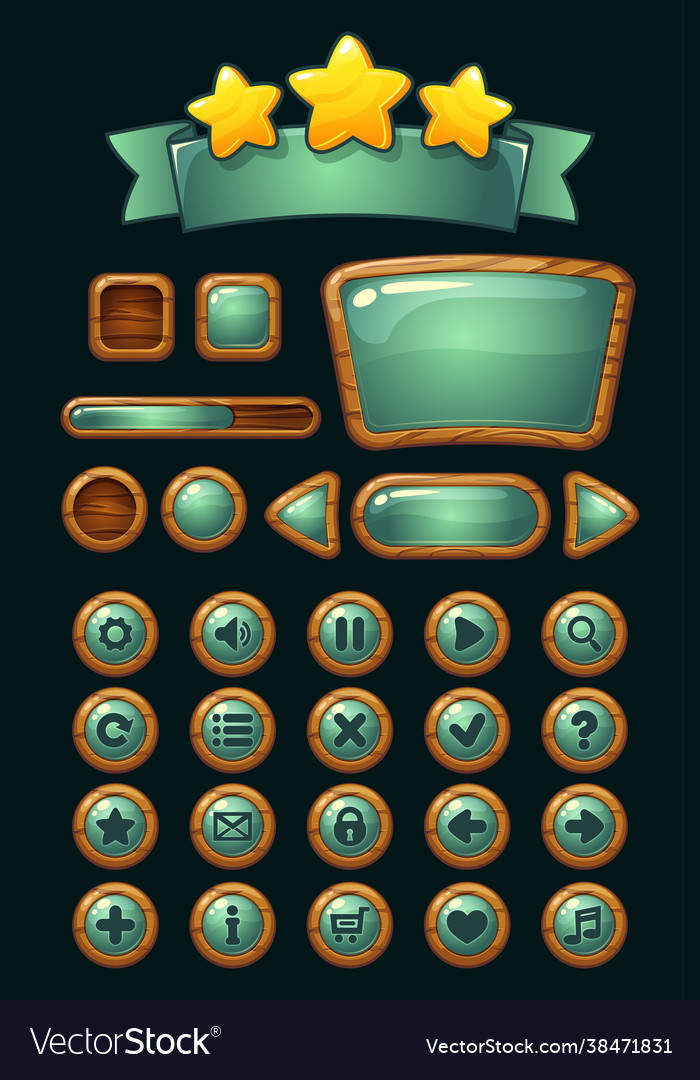 Gui wooden buttons with glossy effects for game Vector Image