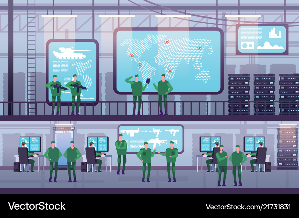 Military control center people working with Vector Image