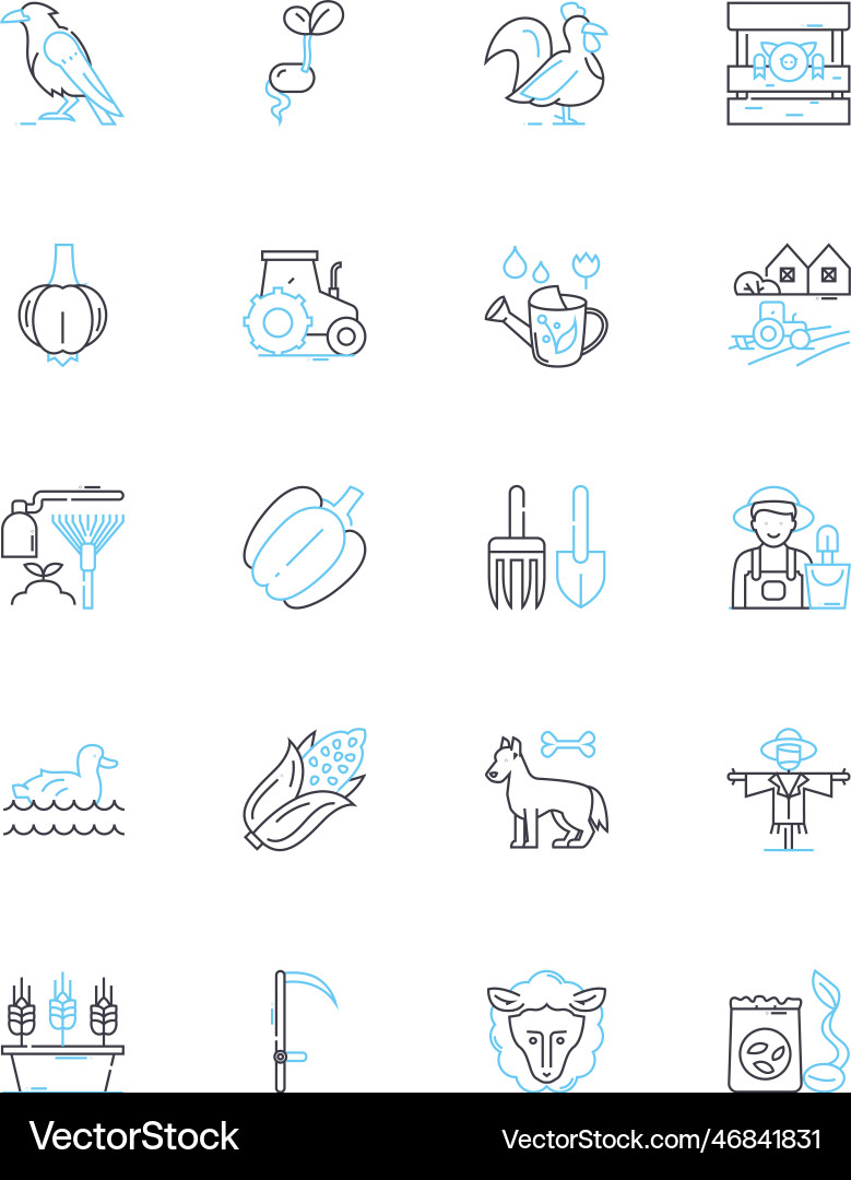 Orchard linear icons set apple harvest trees Vector Image