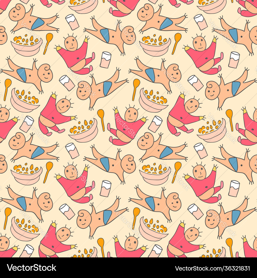 Pattern seamless kids with cute baby doodle Vector Image