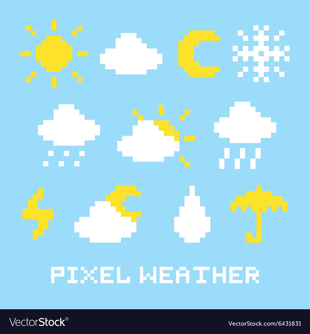 Pixel art weather set Royalty Free Vector Image