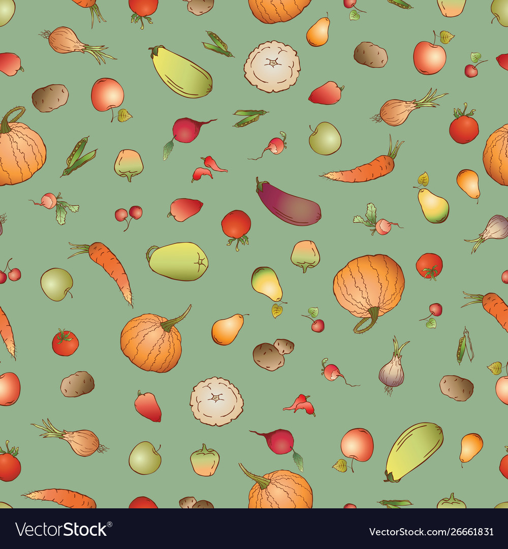 Seamless pattern various ripe vegetables Vector Image Seamless pattern various ripe vegetables Vector Image