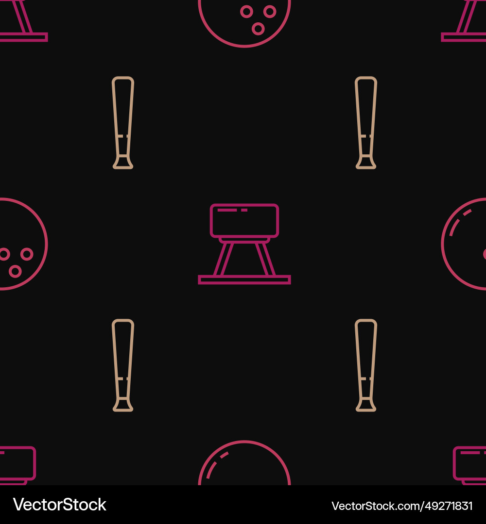 Set line bowling ball baseball bat and pommel Vector Image