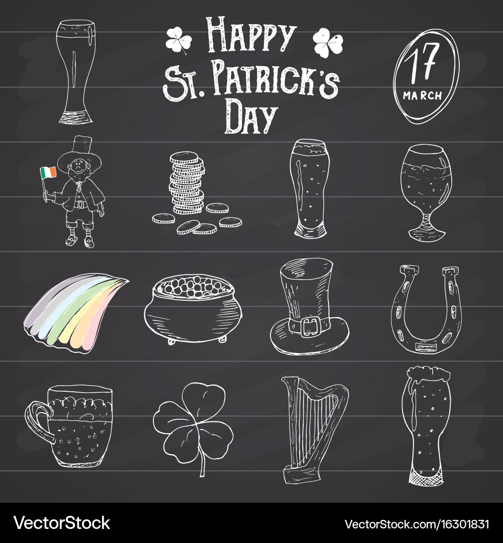 St patricks day hand drawn doodle icons set Vector Image