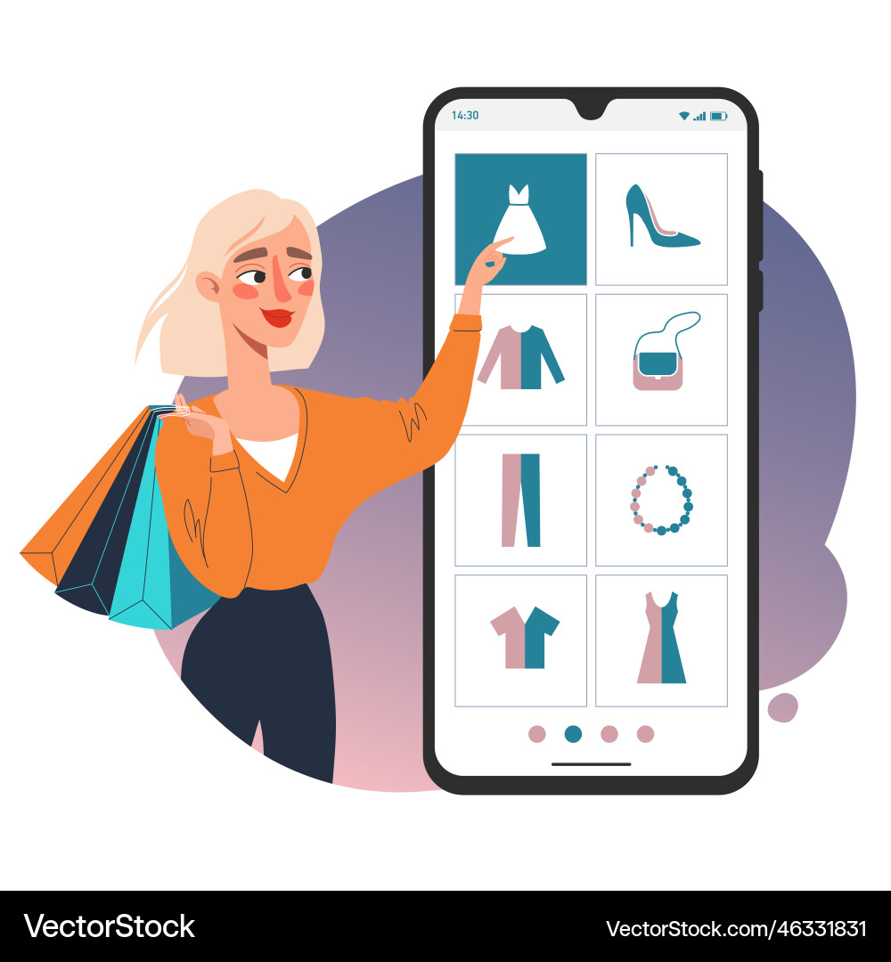 Young woman makes online purchases using a mobile Vector Image