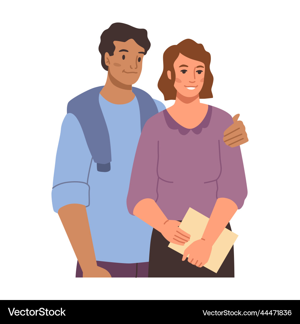 Couple hugging woman holding documents Royalty Free Vector
