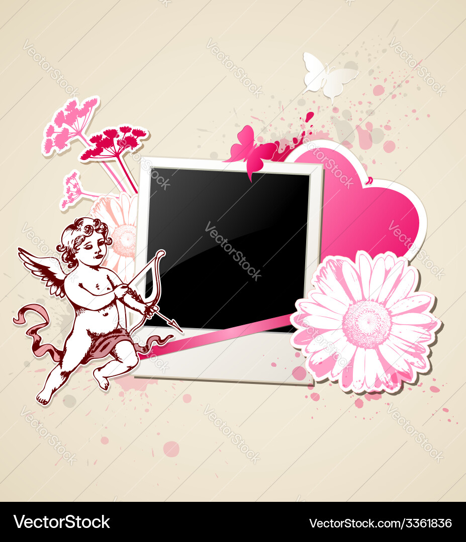Decorative background with photo and Cupid Vector Image