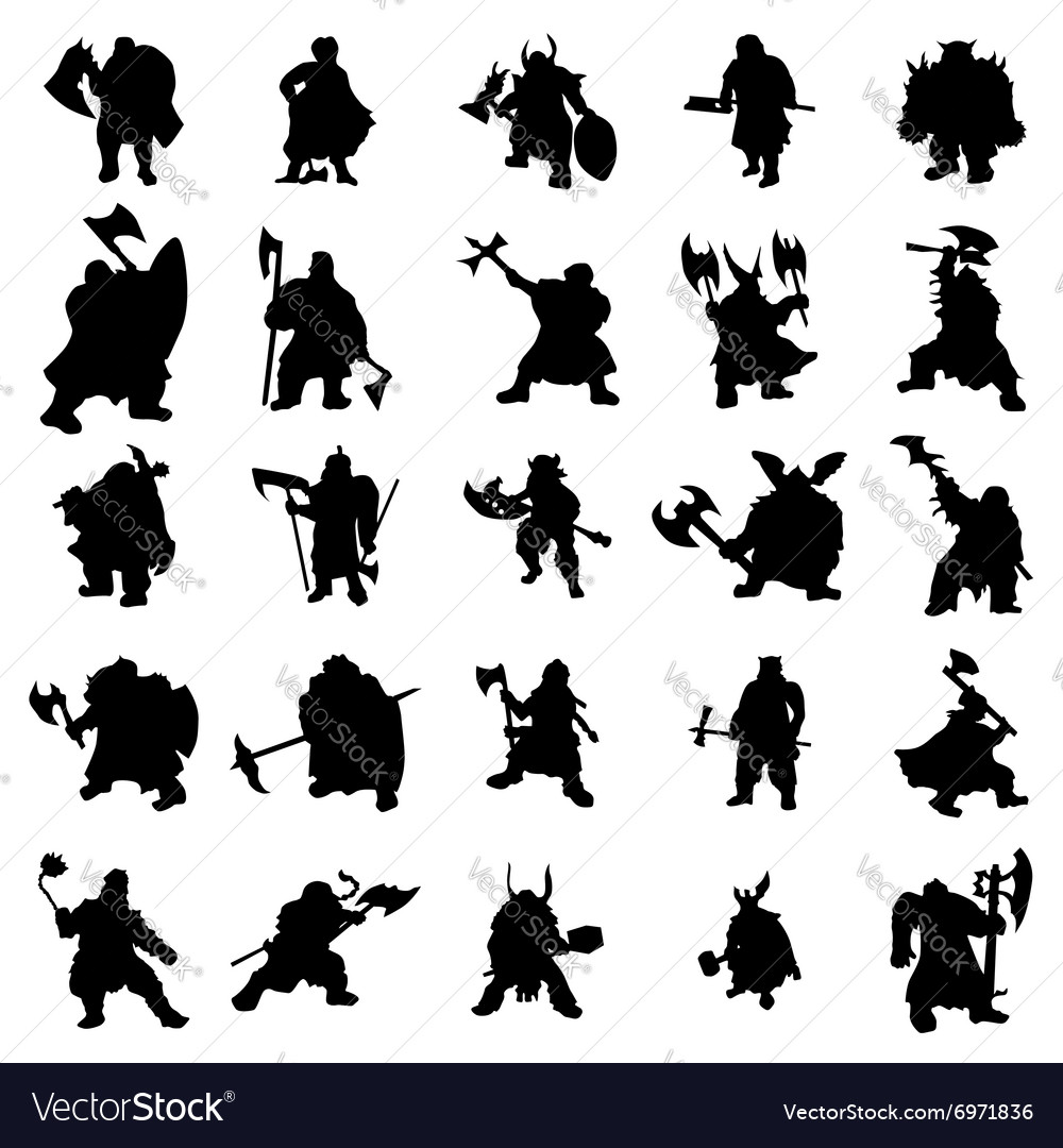 Dwarf silhouettes set Royalty Free Vector Image Dwarf silhouettes set Royalty Free Vector Image