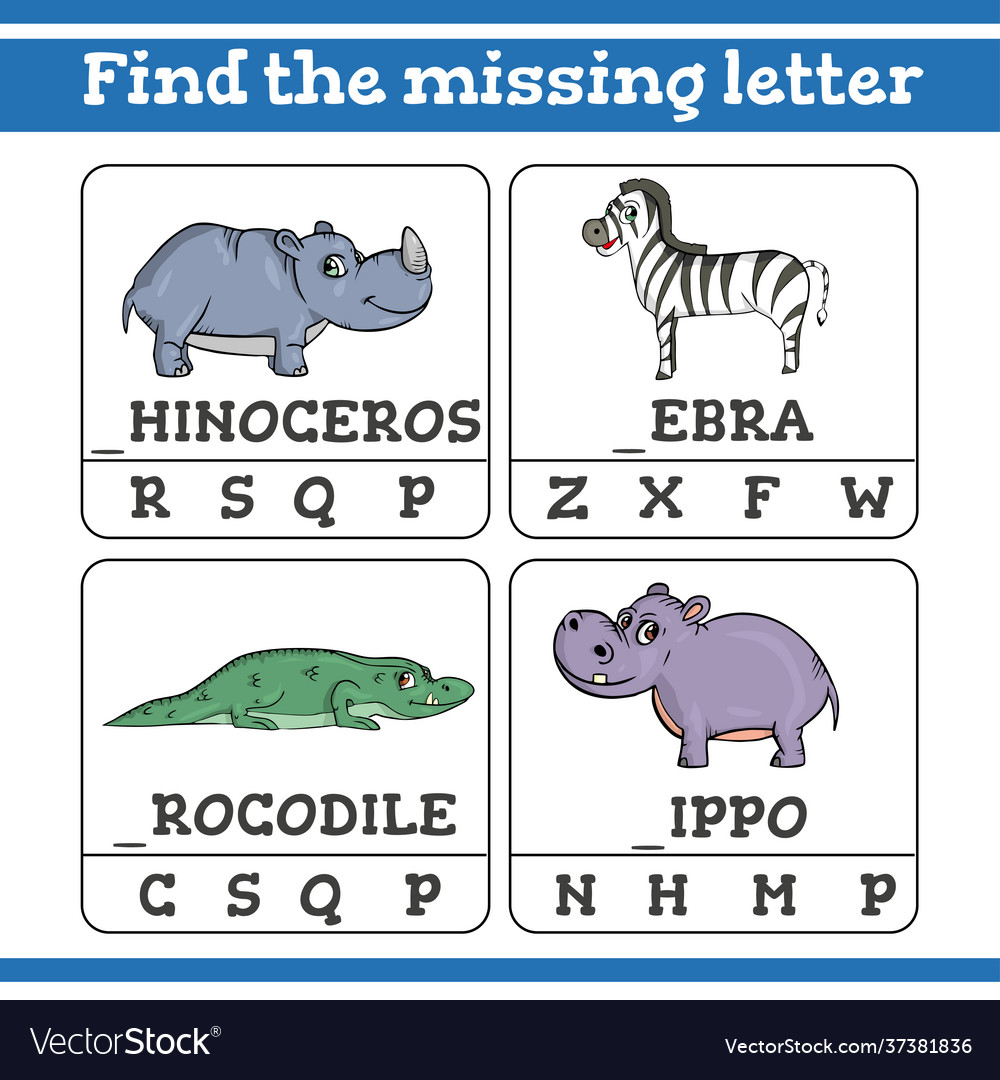 Find missing letter game for preschool Royalty Free Vector