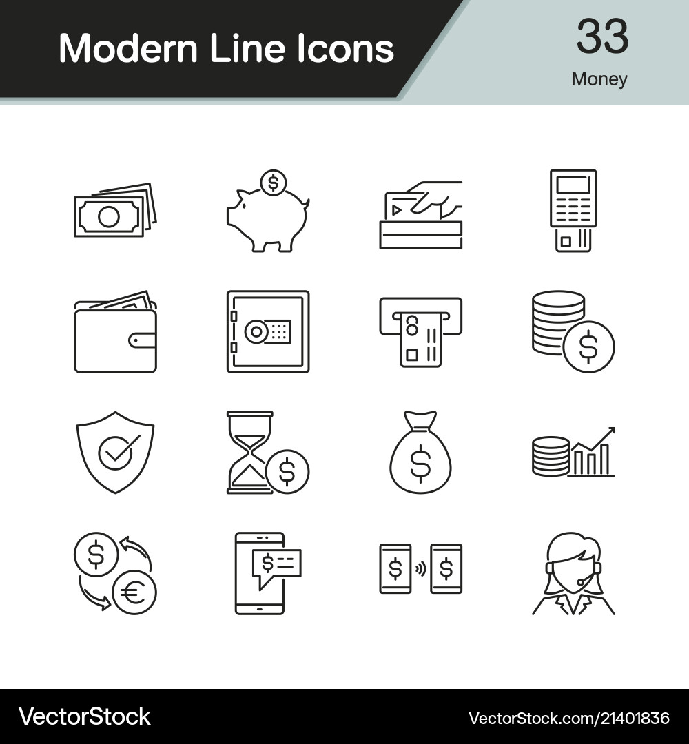 Money icons modern line design set 33 Royalty Free Vector