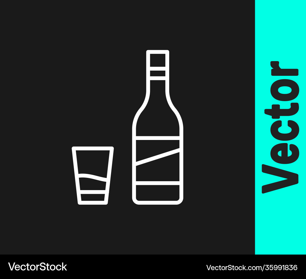 White line bottle vodka with glass icon Royalty Free Vector