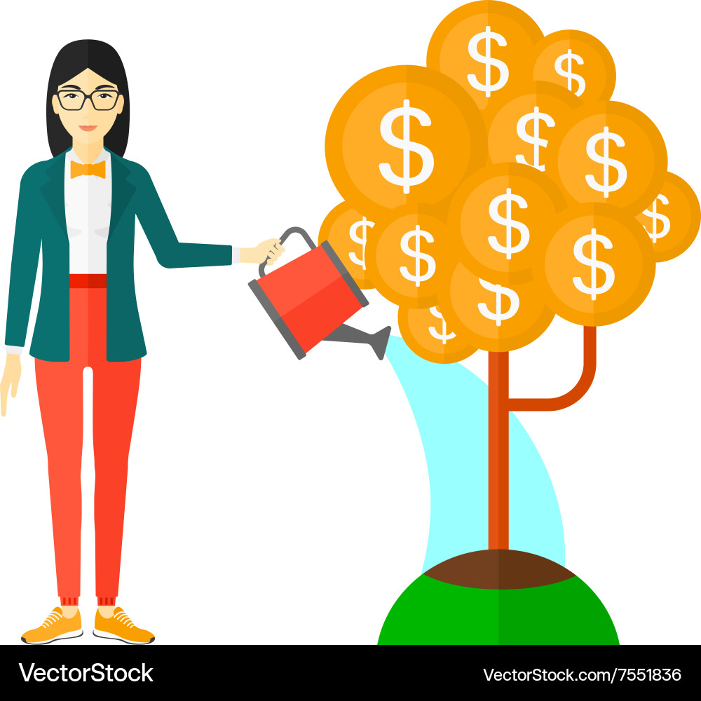 Woman watering money tree Royalty Free Vector Image