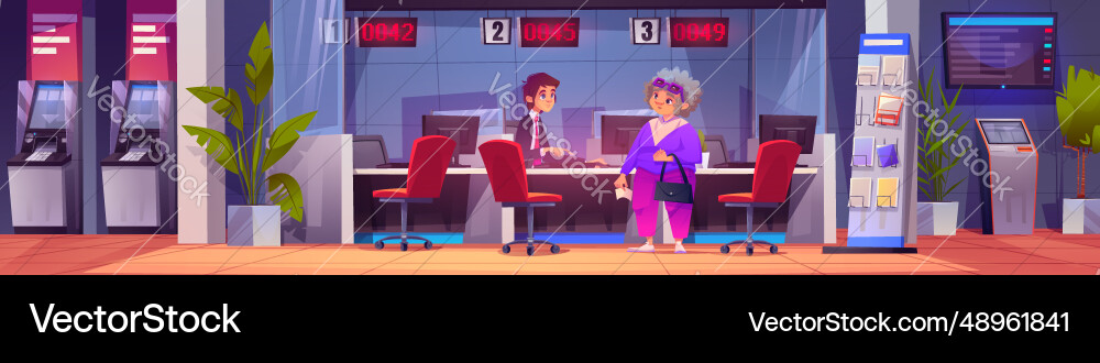 Bank manager talking to senior client in office Vector Image