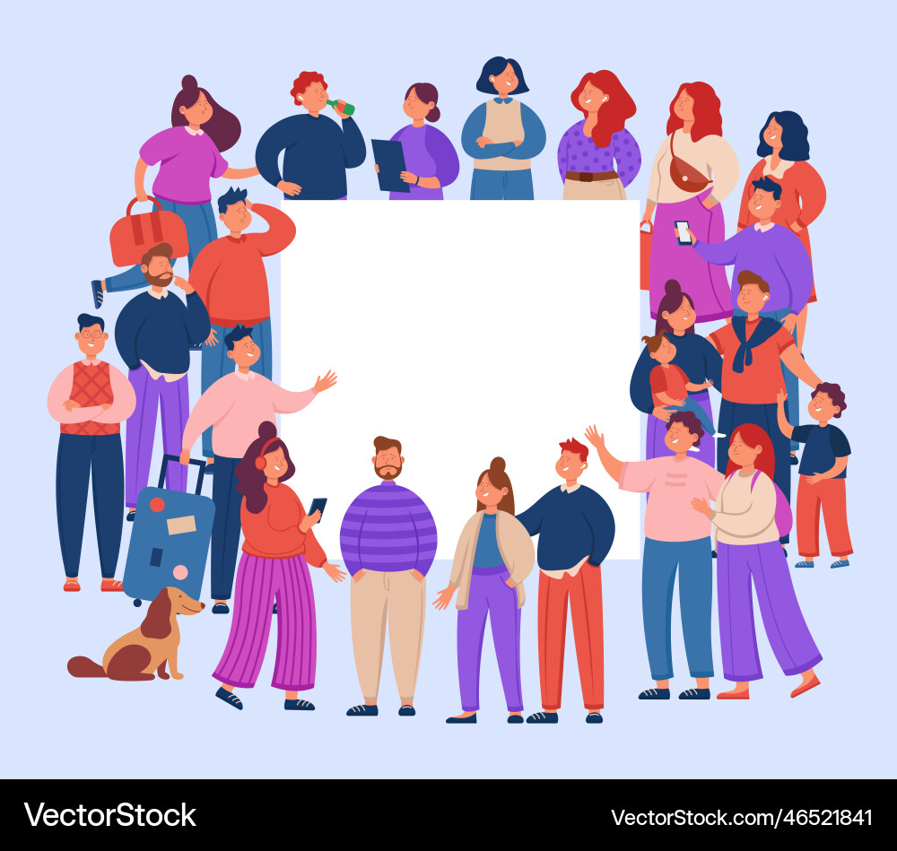 Crowd of different people around blank poster Vector Image