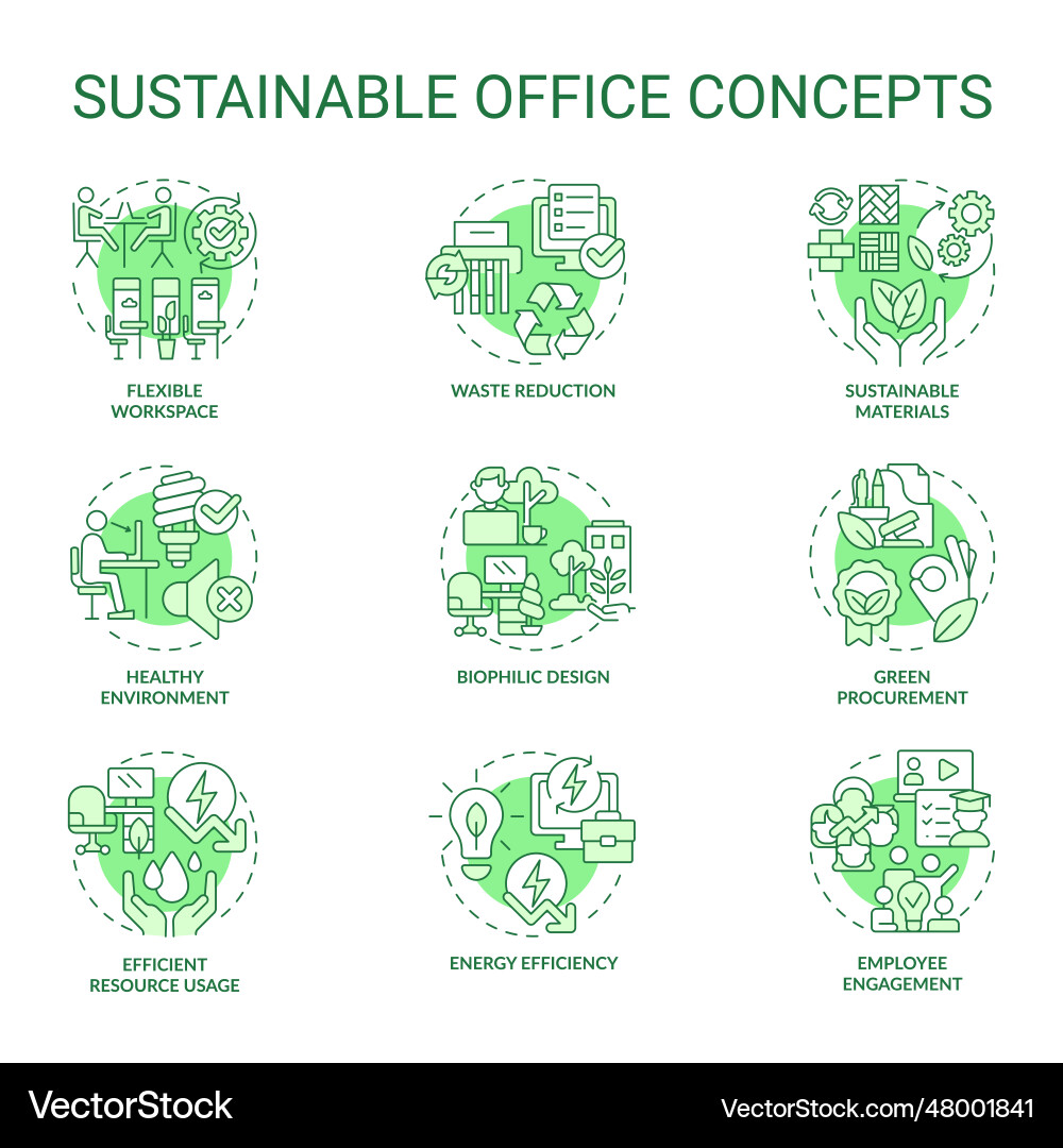 Customizable green icons for sustainable office Vector Image