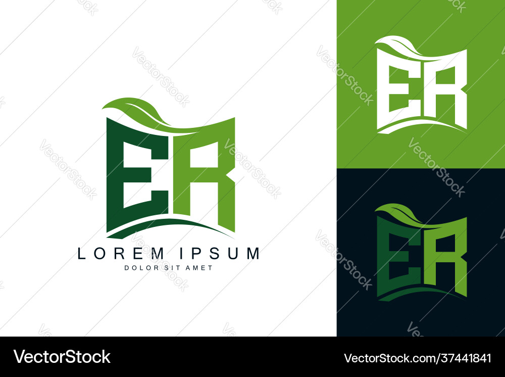 Er logo monogram with green leaf nature organic Vector Image
