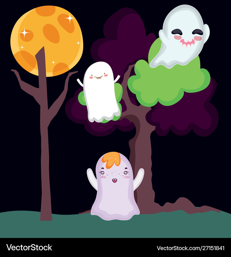 Ghosts cartoon in night halloween Royalty Free Vector Image