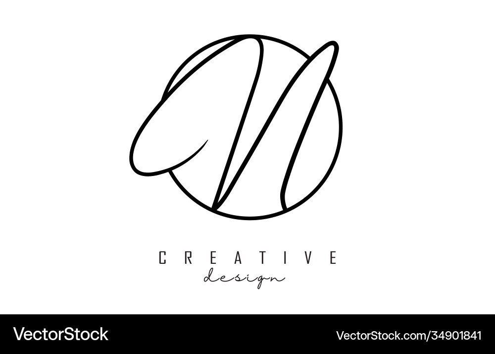 Handwriting letters n logo design with simple Vector Image