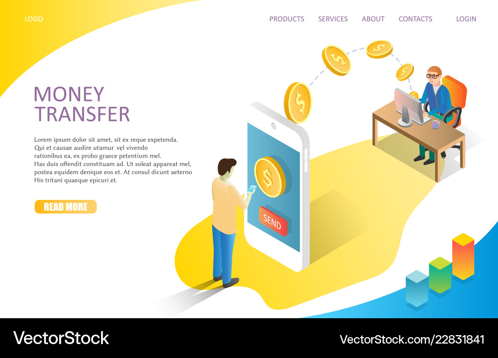 Money transfer landing page website Royalty Free Vector
