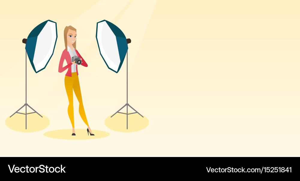 Photographer with a camera in photo studio Vector Image