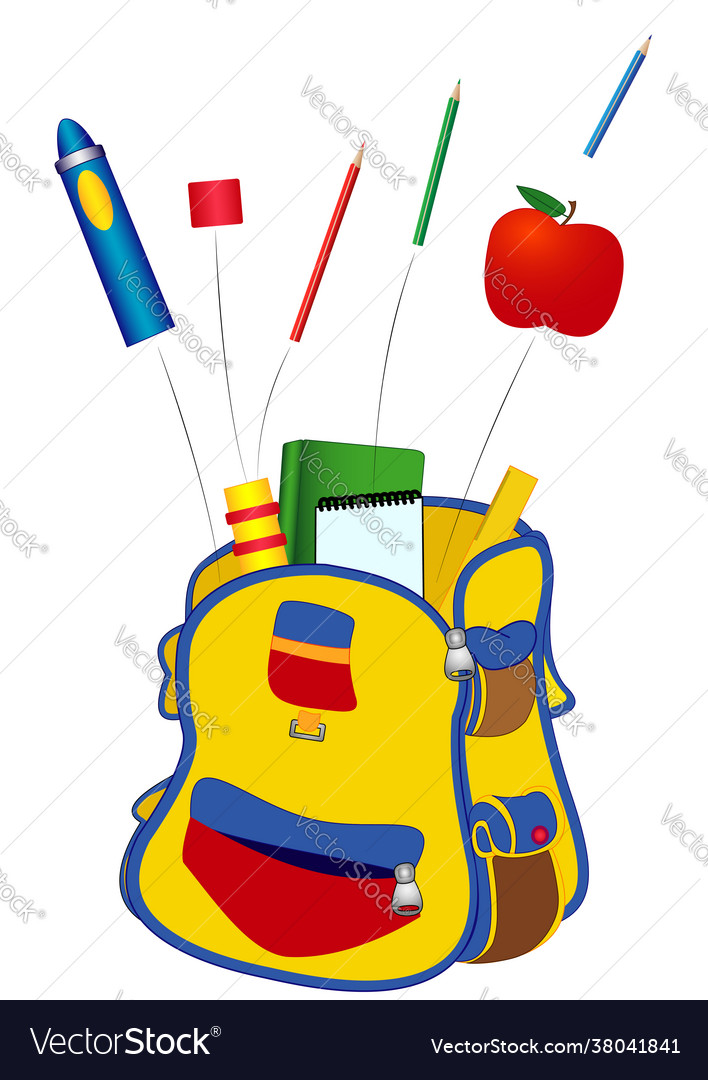 School bag with flying objects Royalty Free Vector Image