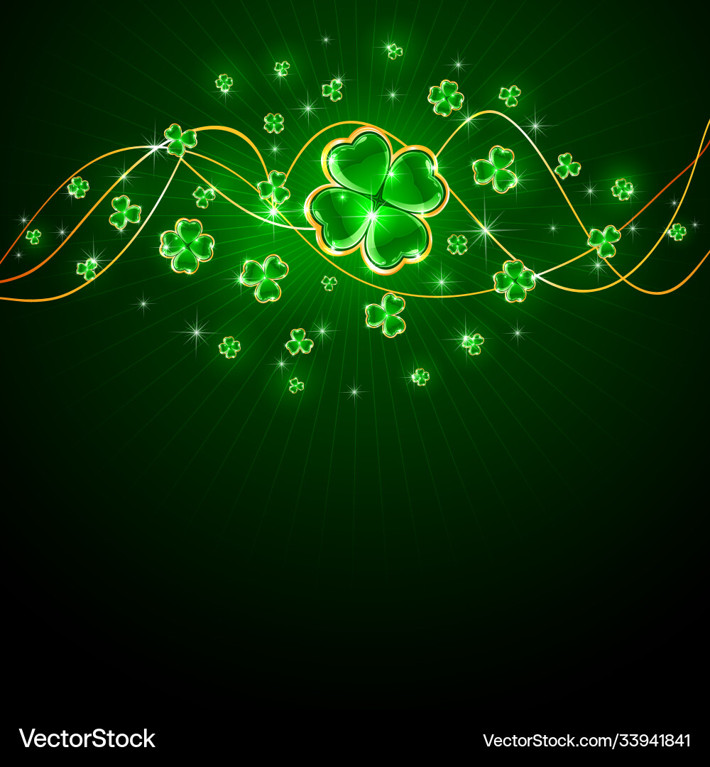 Shiny clover leaves on patricks day background Vector Image