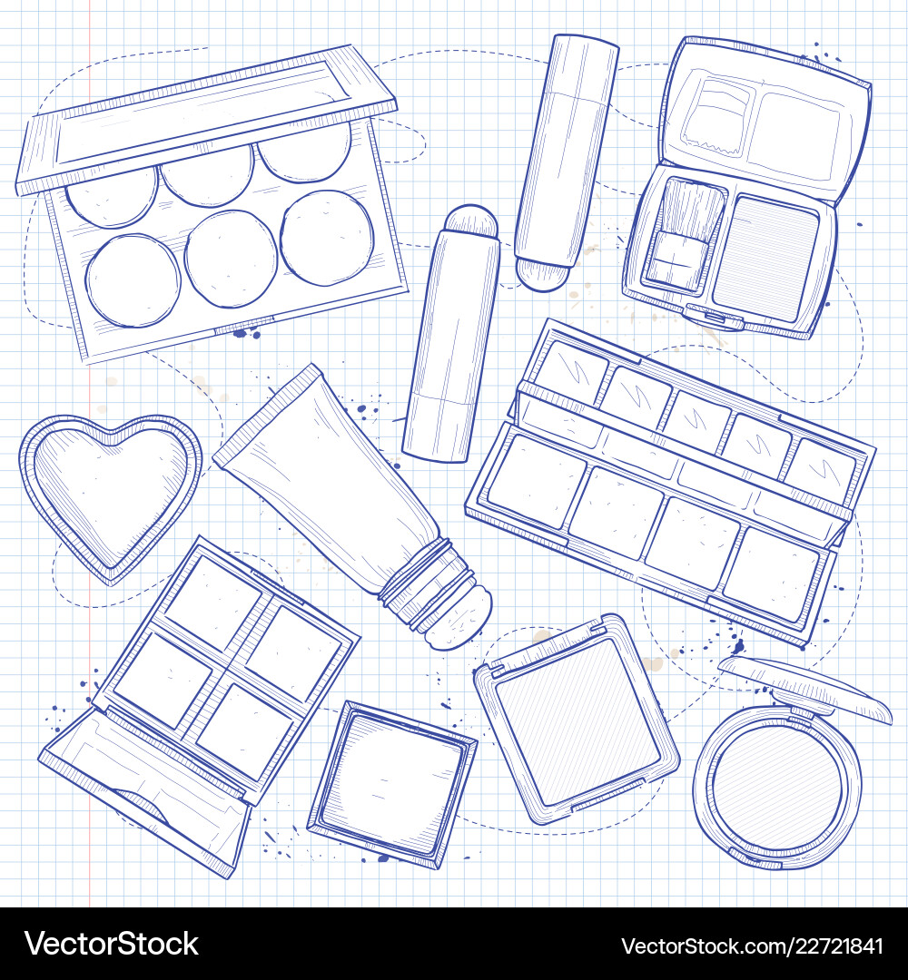 Sketch set of makeup products Royalty Free Vector Image