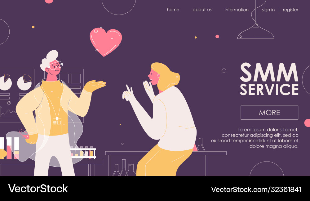 Smm service banner concept happy scientist Vector Image