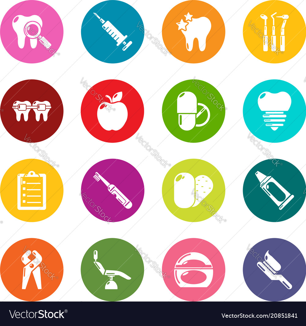 Stomatology dental icons set colorful circles Vector Image Stomatology dental icons set colorful circles Vector Image