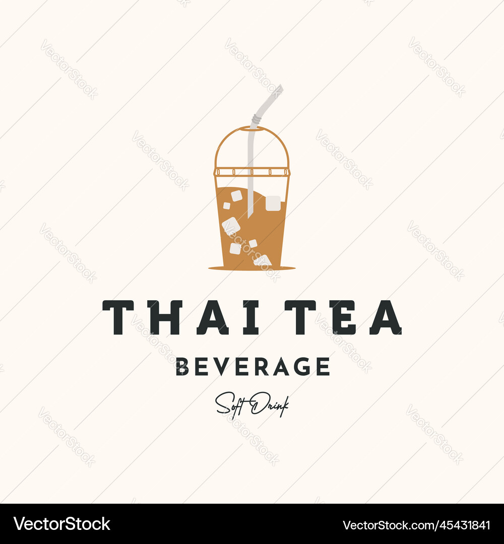 Thai tea vintage logo minimalist Royalty Free Vector Image