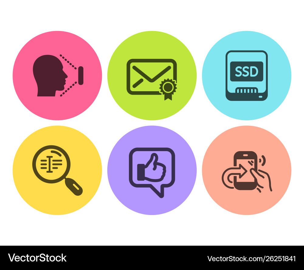 Verified mail face id and search text icons set Vector Image