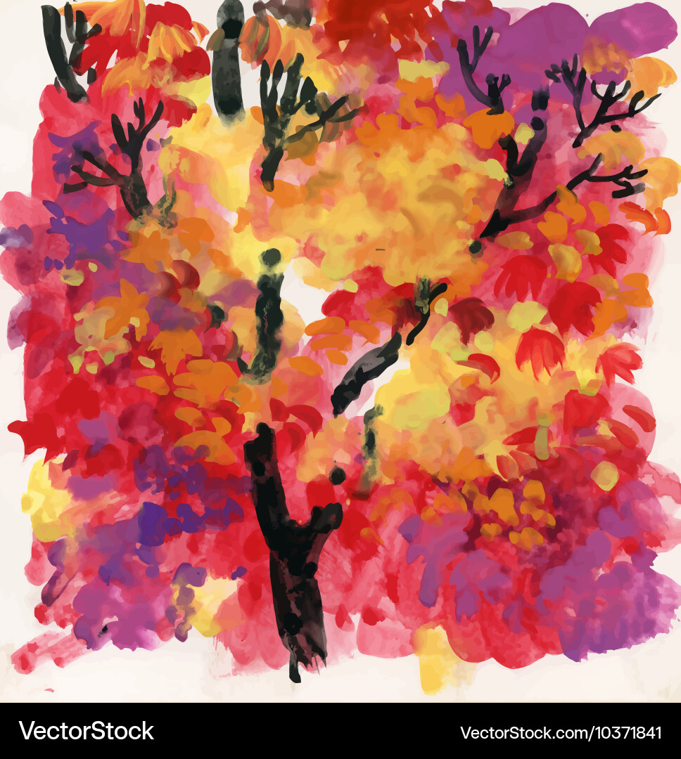 Watercolor background with autumn tree leaves Vector Image