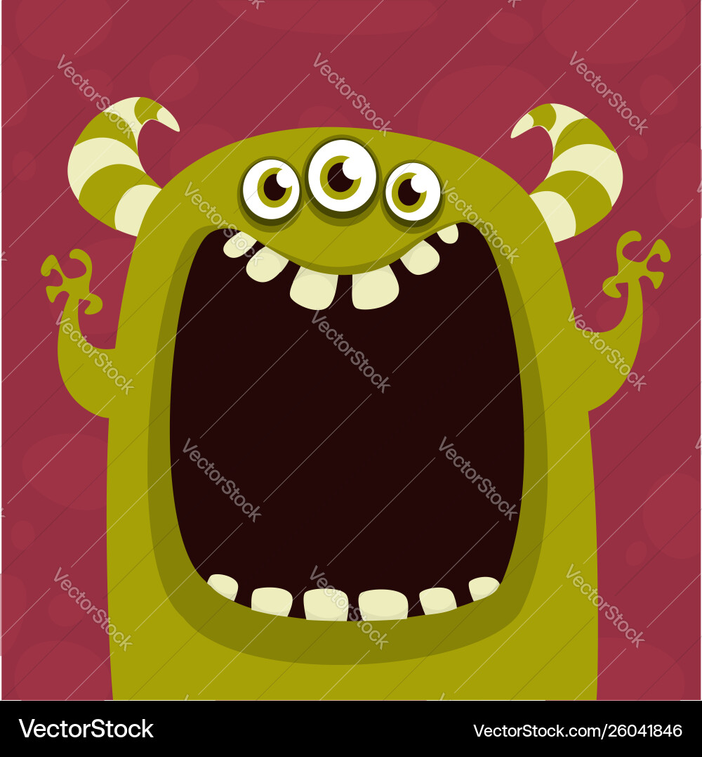 Cartoon green horned monster Royalty Free Vector Image