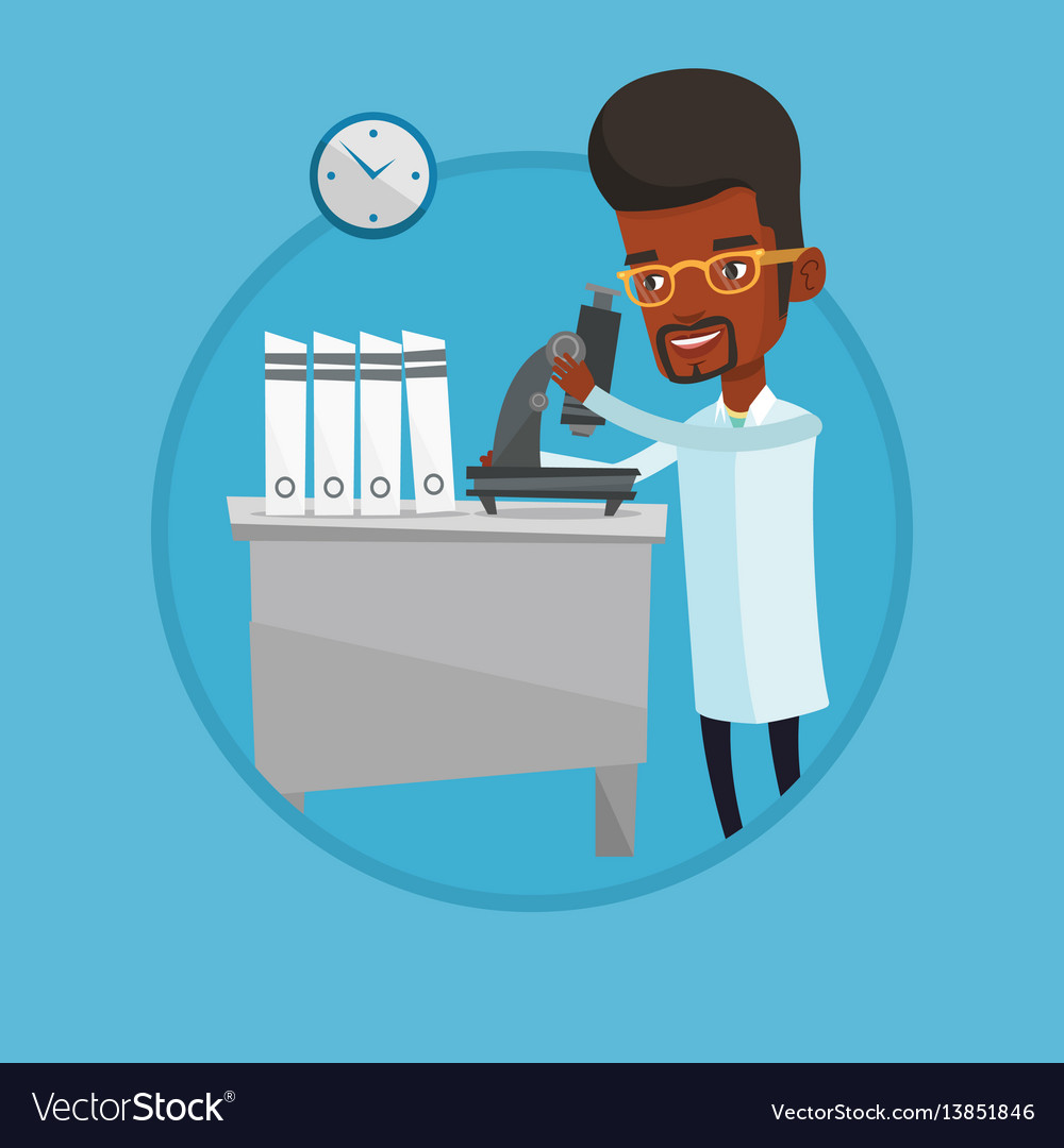Laboratory assistant with microscope Royalty Free Vector