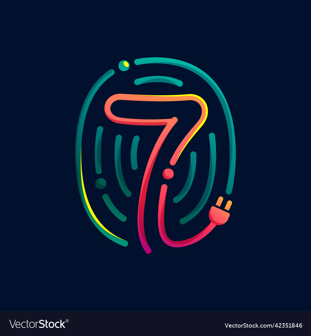 Number seven logo made of fingerprint with plug Vector Image