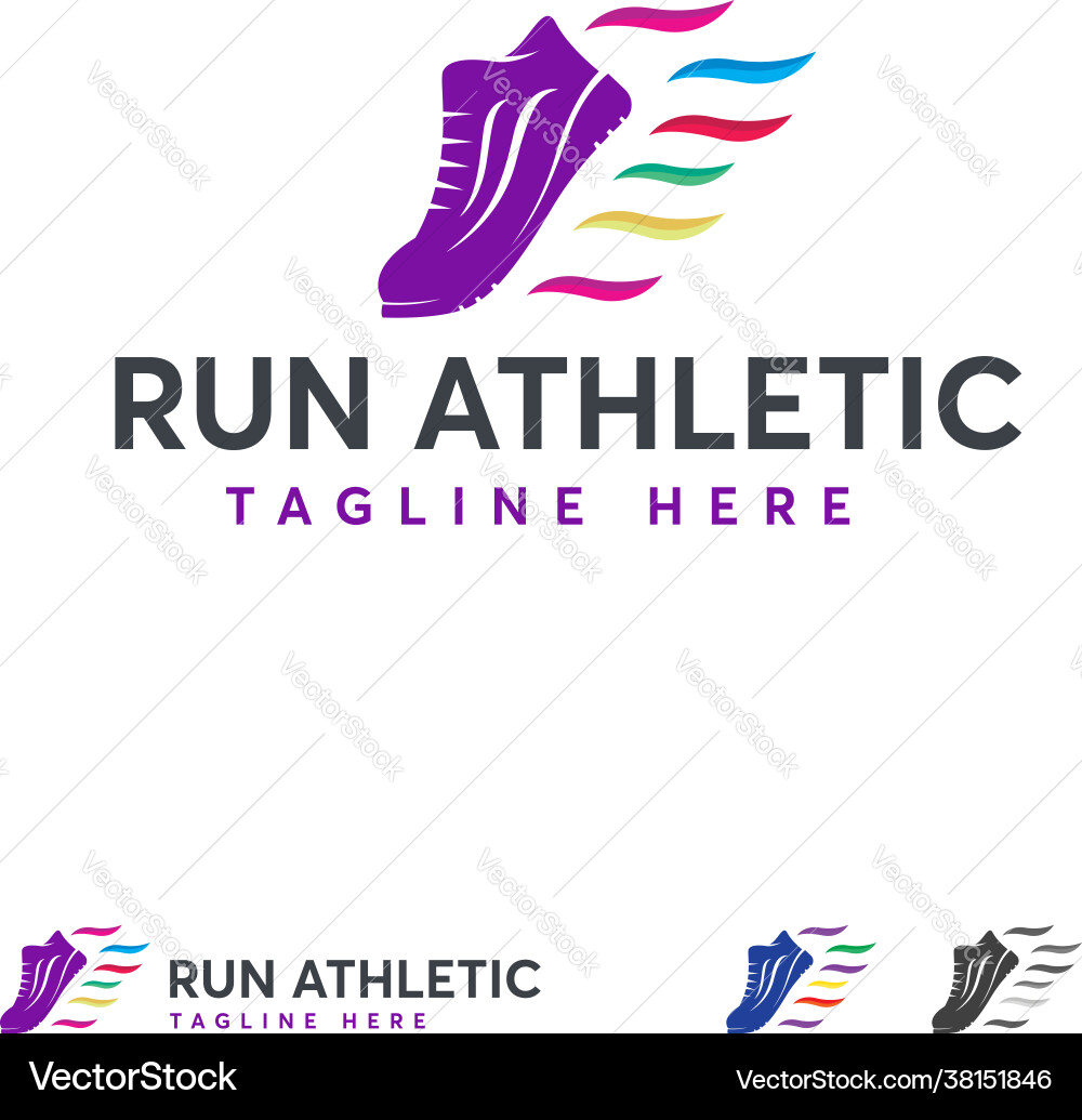 Run athletic logo designs fast shoes Royalty Free Vector